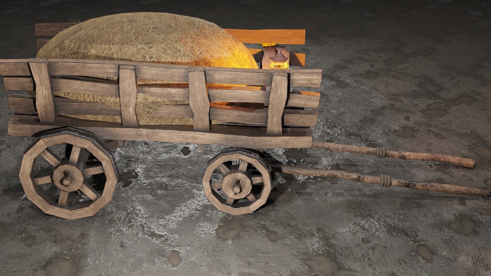Stylized Medieval Cart with a Lamp and Hay - 3D Model by 3D_Kod