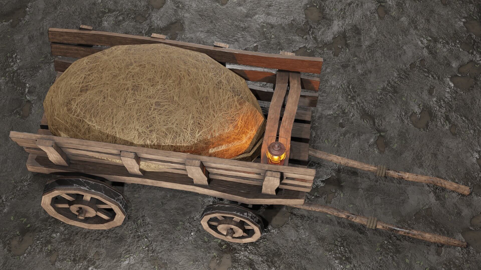 Stylized Medieval Cart with a Lamp and Hay - 3D Model by 3D_Kod