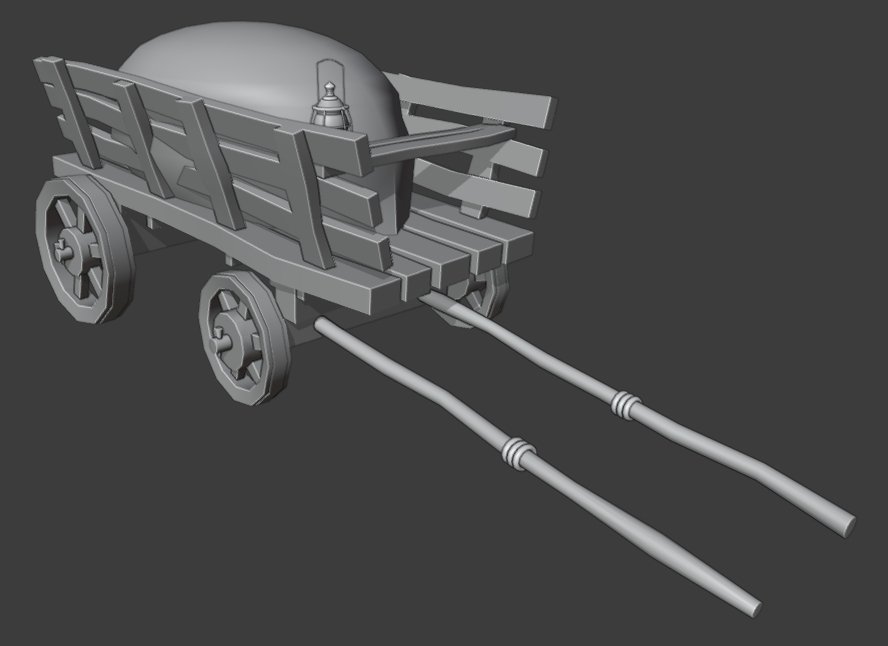 Stylized Medieval Cart with a Lamp and Hay - 3D Model by 3D_Kod