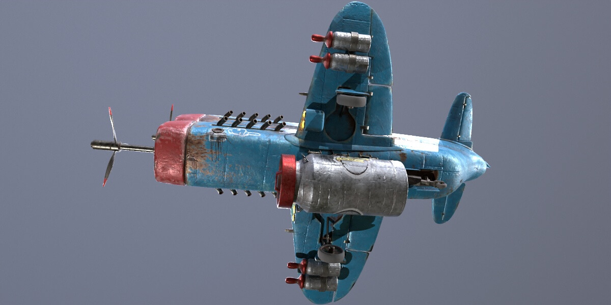 Stylized Realistic Blue Airplane - 3D Model by 3D_Kod