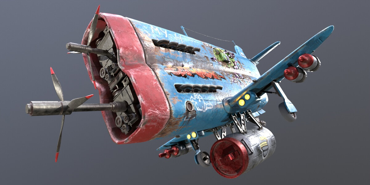 Stylized Realistic Blue Airplane - 3D Model by 3D_Kod