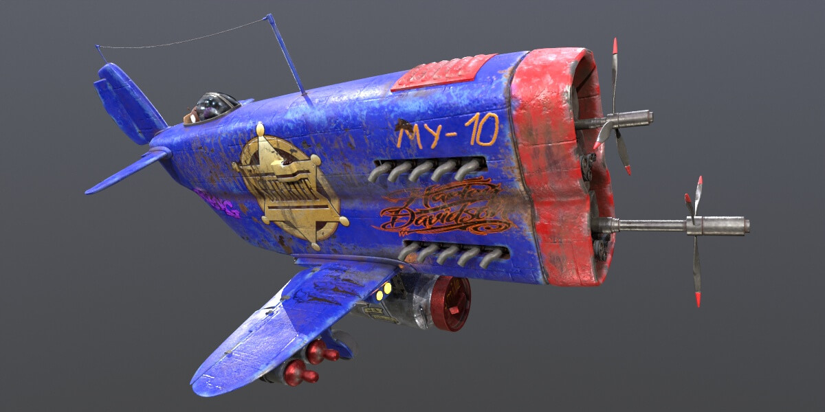 Stylized Realistic Dark Blue Airplane - 3D Model by 3D_Kod