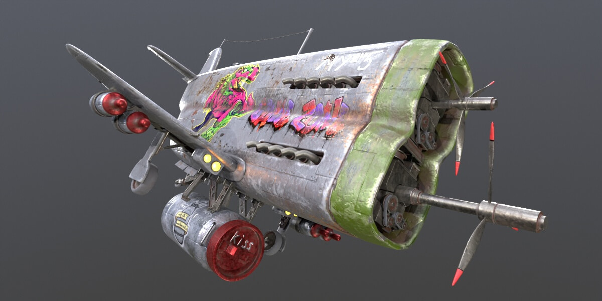 Stylized Realistic Gray Airplane - 3D Model by 3D_Kod