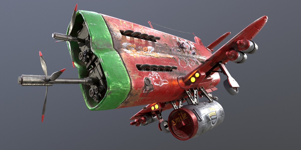Stylized Realistic Red-Green Airplane 3D Model by 3D_Kod