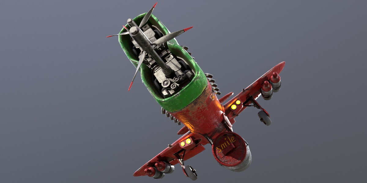 Stylized Realistic Red-Green Airplane 3D Model by 3D_Kod