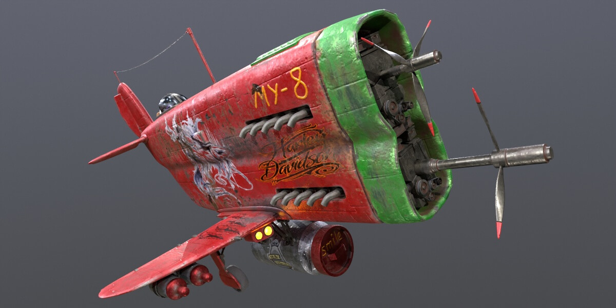 Stylized Red-Green Airplane 3D Model by 3D_Kod
