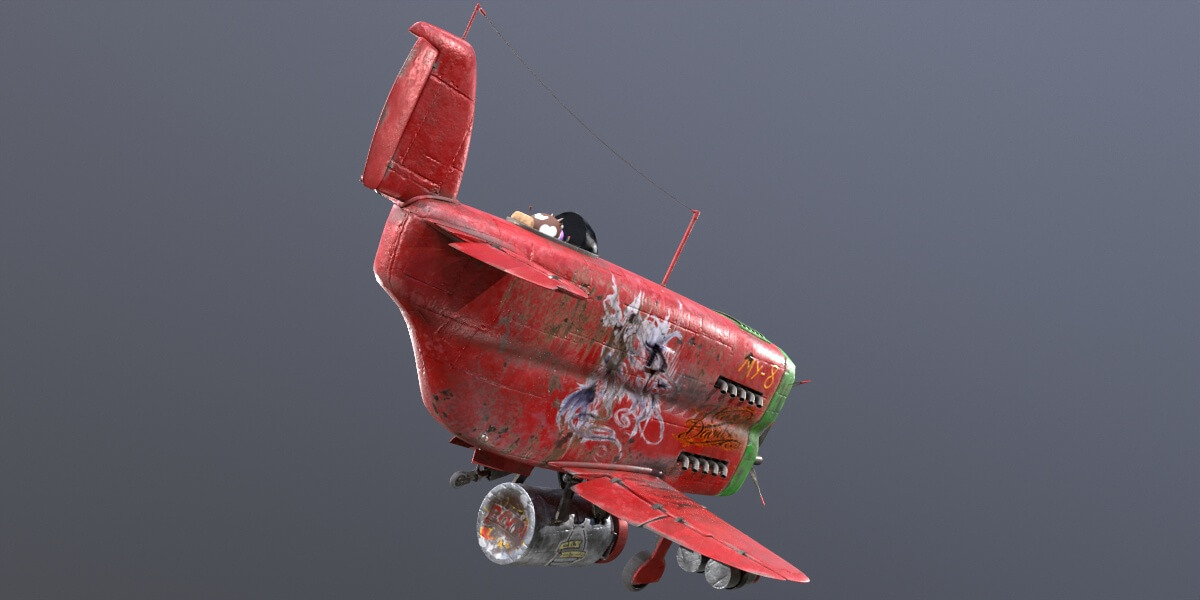 Stylized Realistic Red-Green Airplane 3D Model by 3D_Kod