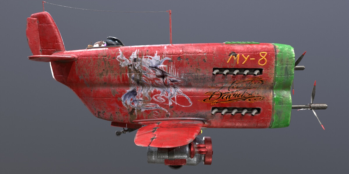Stylized Realistic Red-Green Airplane 3D Model by 3D_Kod