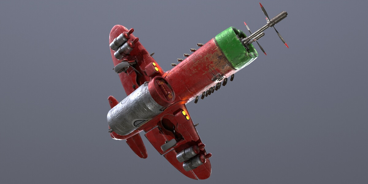Stylized Realistic Red-Green Airplane 3D Model by 3D_Kod
