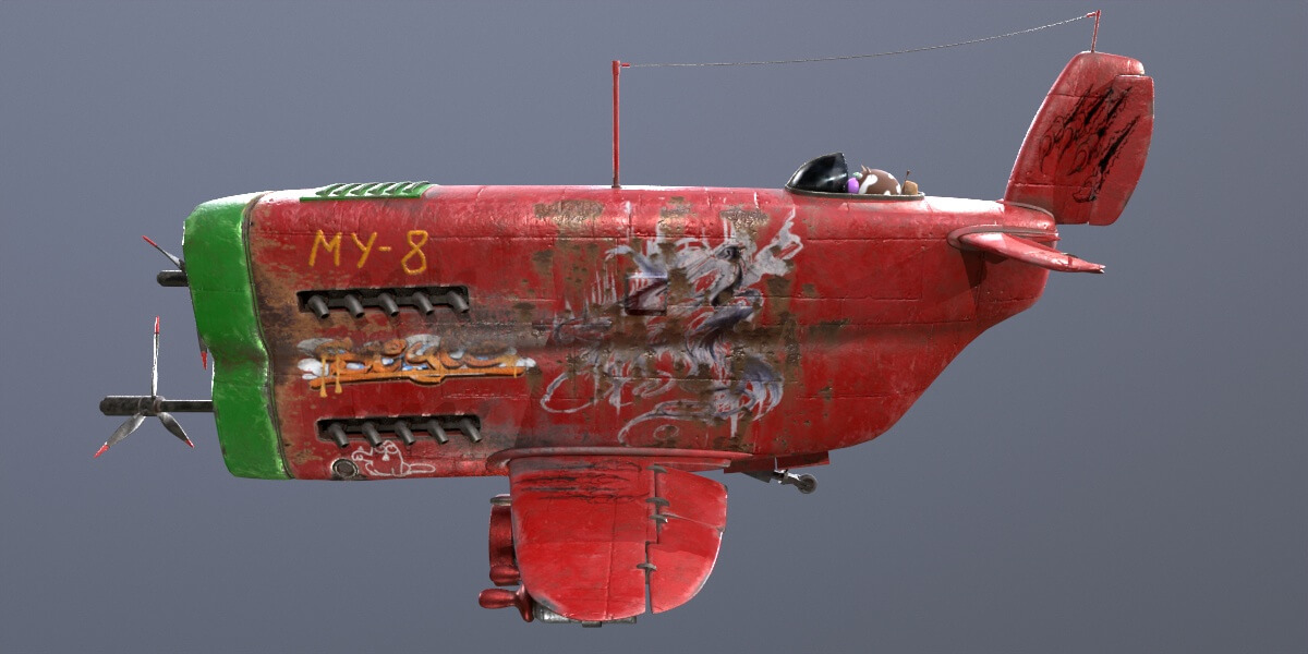 Stylized Realistic Red-Green Airplane 3D Model by 3D_Kod
