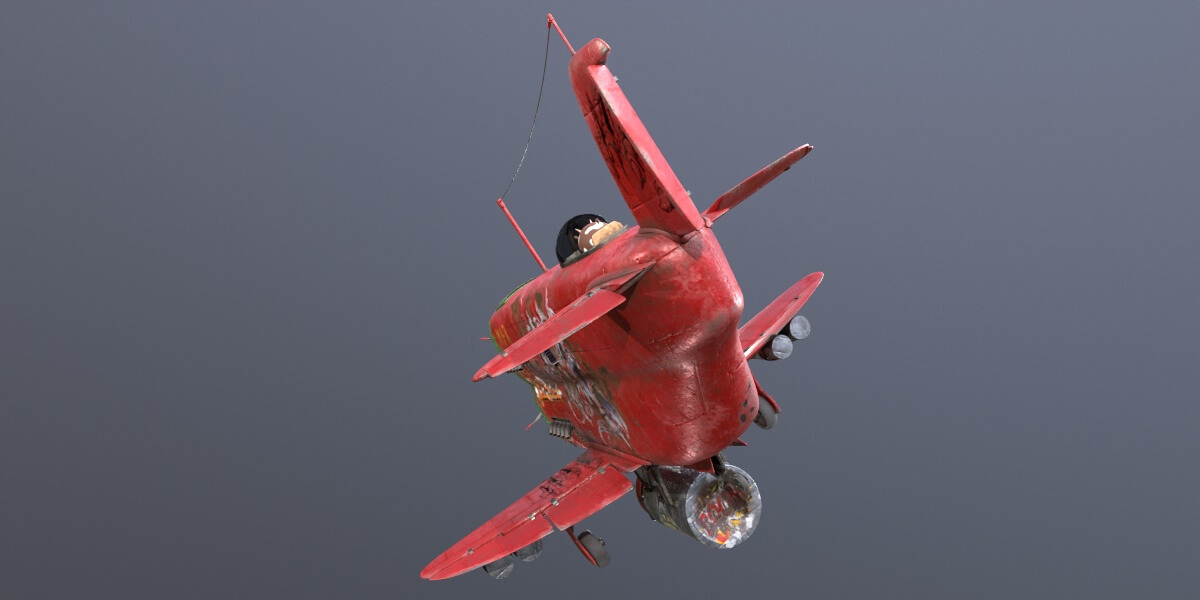Stylized Realistic Red-Green Airplane 3D Model by 3D_Kod