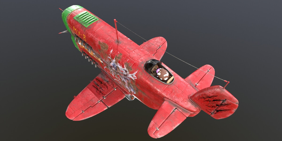 Stylized Realistic Red-Green Airplane 3D Model by 3D_Kod