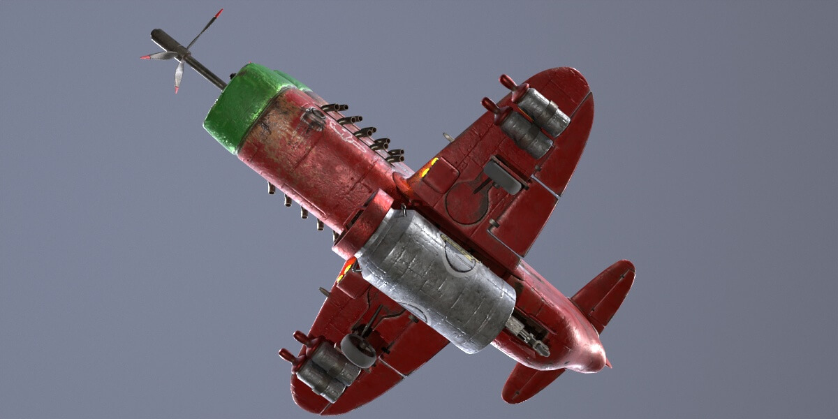 Stylized Realistic Red-Green Airplane 3D Model by 3D_Kod