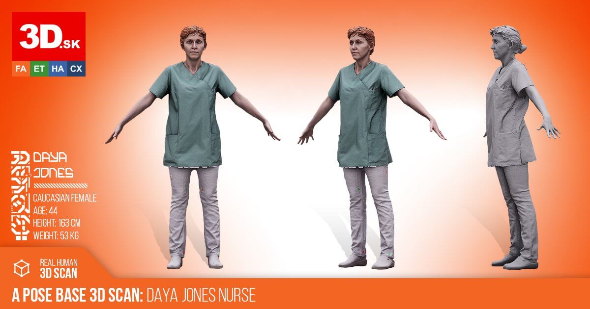 A Pose Base Female Scan Daya Jones Nurse - 3D Model by 3d-sk