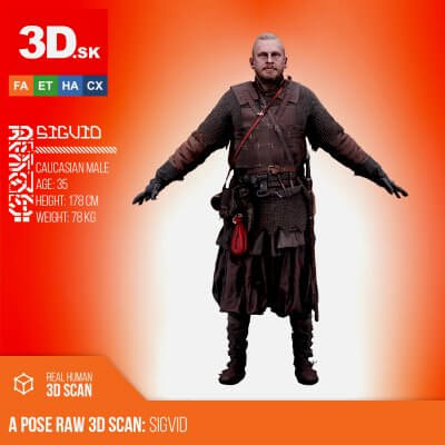 A Pose Raw Body Scan Sigvid Light Pedestrian Viking - 3D Model by 3d-sk