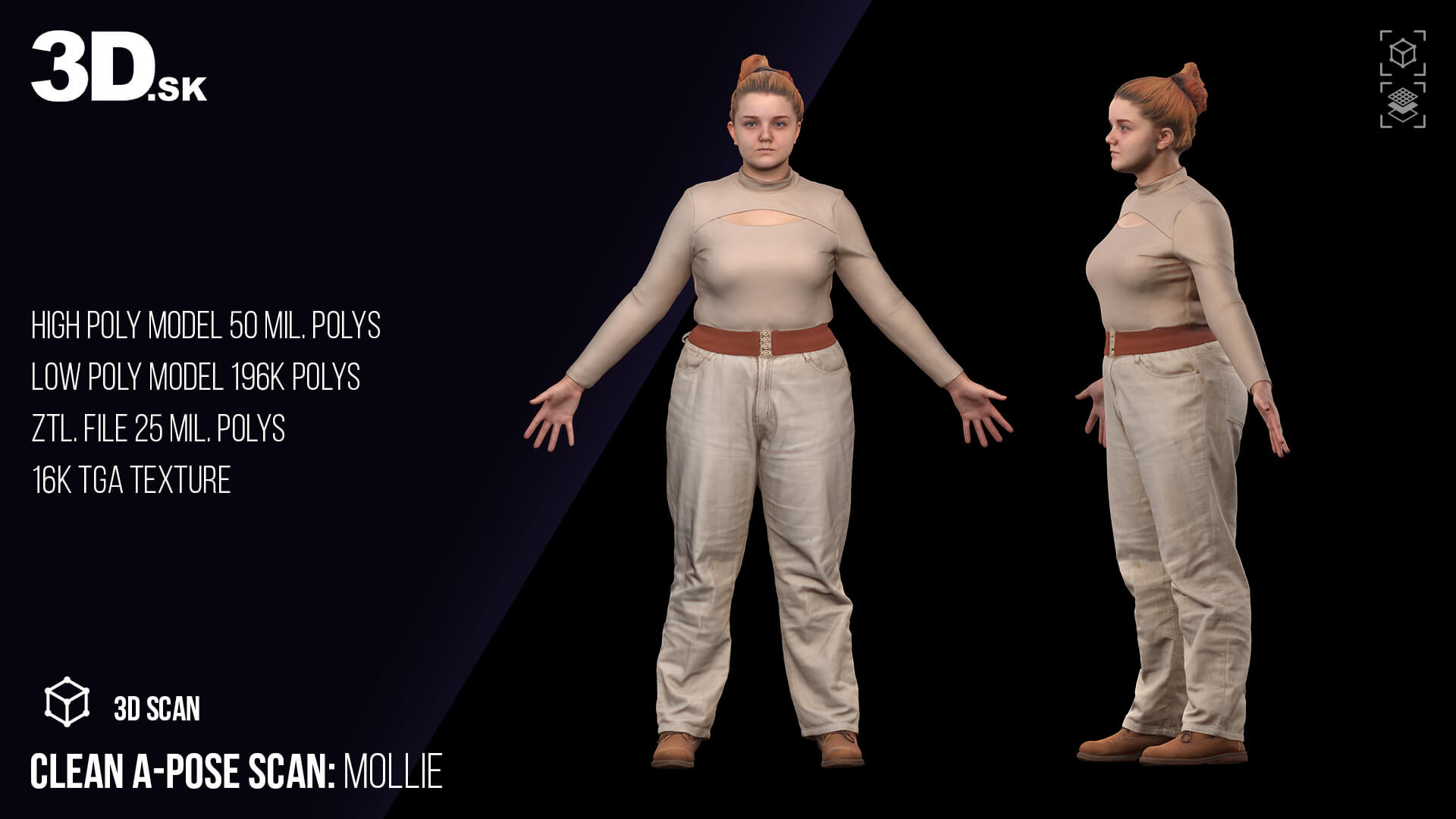 Clean Apose Scan Mollie Clothed - 3D Model by 3d-sk