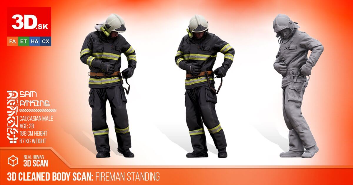 Cleaned 3D Body Scan Fireman Standing by 3d-sk