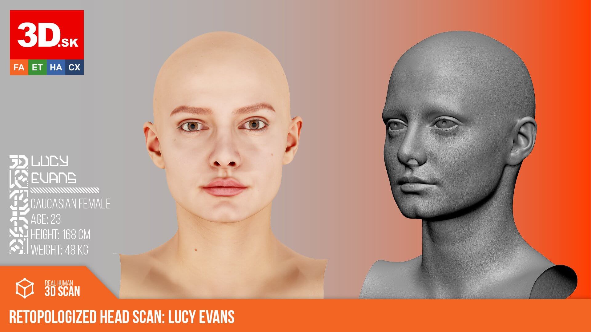 Retopologized Female Head Scan Lucy Evans - 3D Model by 3d-sk