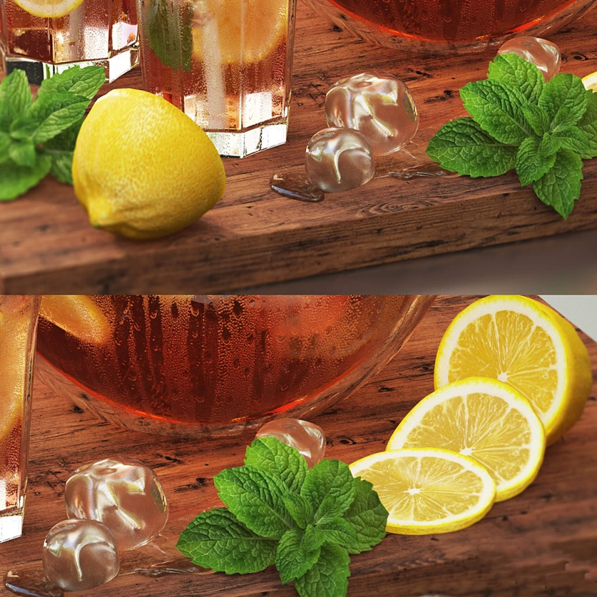 Iced Tea With Lemon, Mint and Ice - 3D Model by 3d skay blue