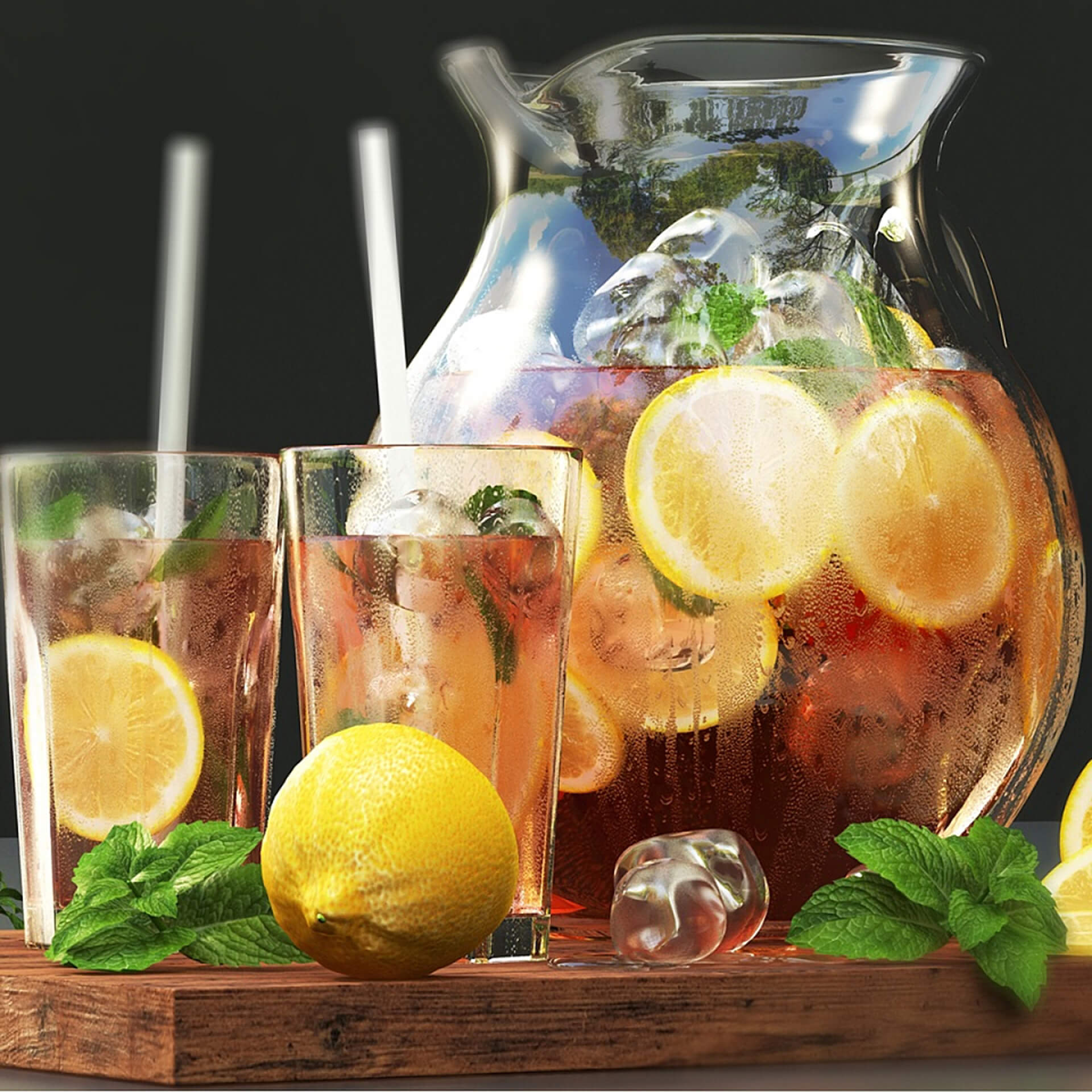 Iced Tea With Lemon, Mint and Ice - 3D Model by 3d skay blue