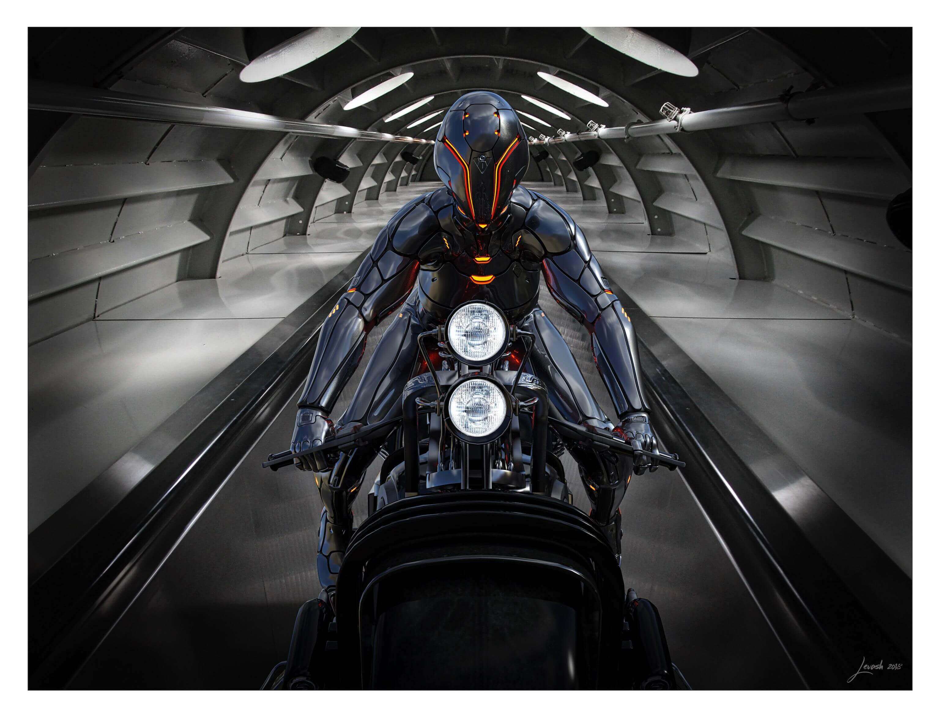 HI-TECH MOTORCYCLE AND RIDER TUNNEL 3D Render by 3D4U2C