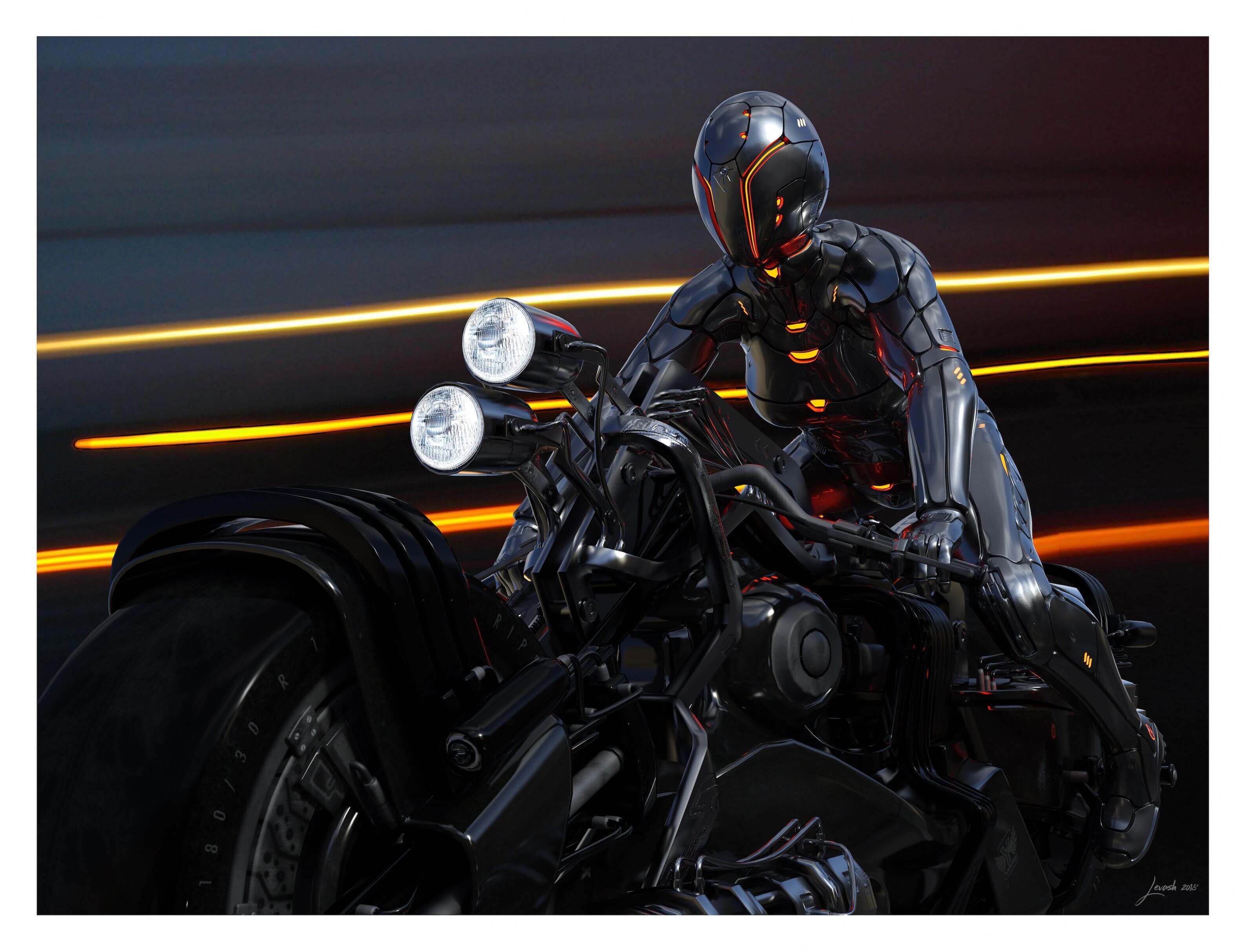 HI-TECH MOTORCYCLE & RIDER 3D Render, Digital Art by 3D4U2C