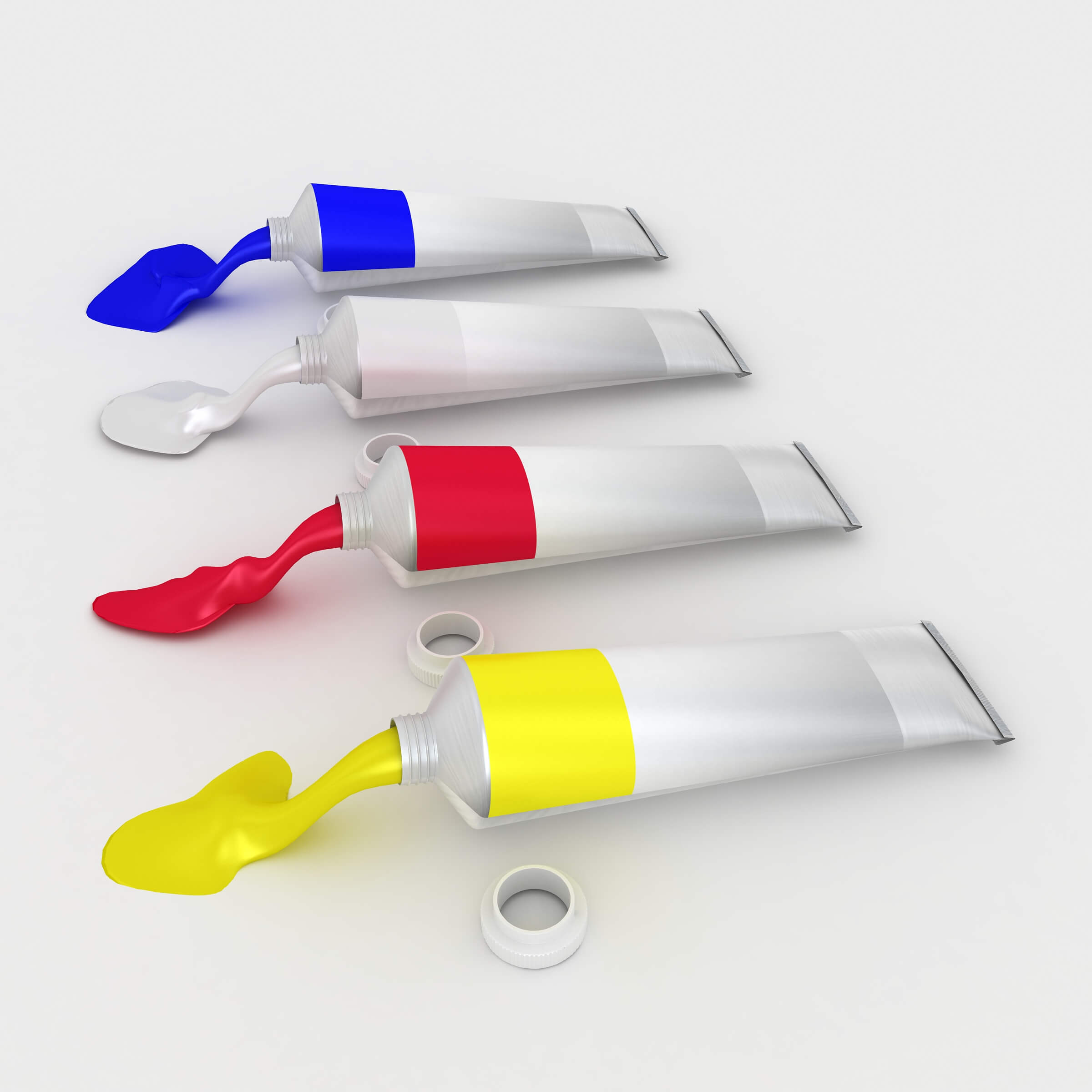 Oil Paint Tubes 4 Colors Set - 3D Model by 3dcharity