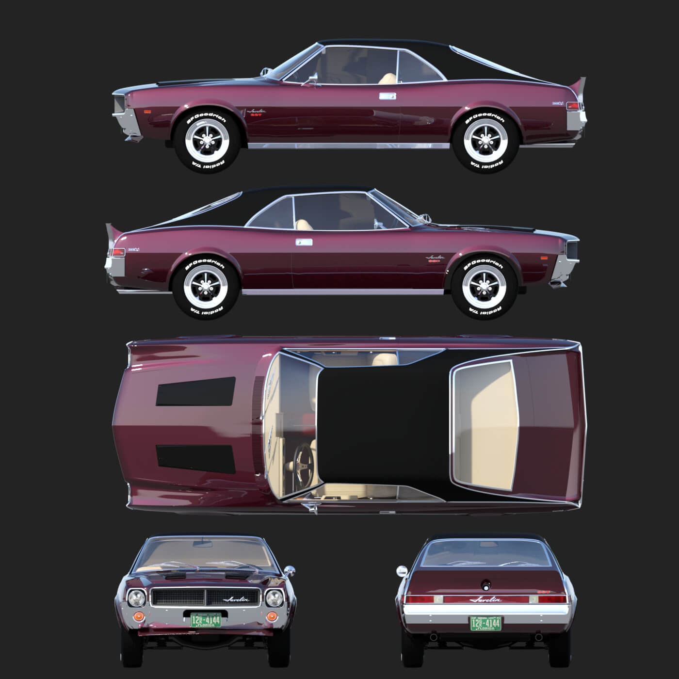 AMC Javelin 1968 3D Render, Digital Art by 3DClassics