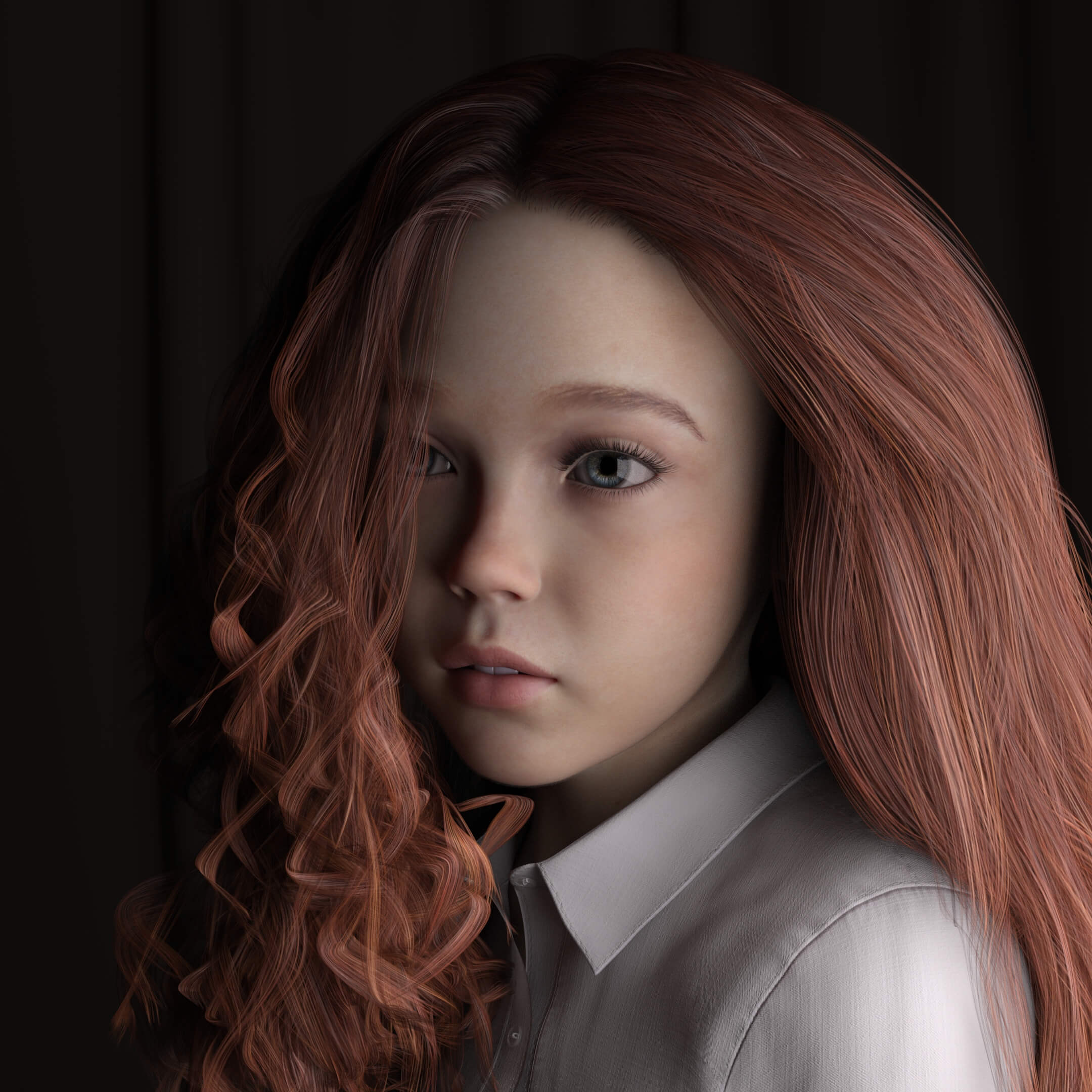 Girl with Red Hair Again 3D Render, Digital Art by 3ddased