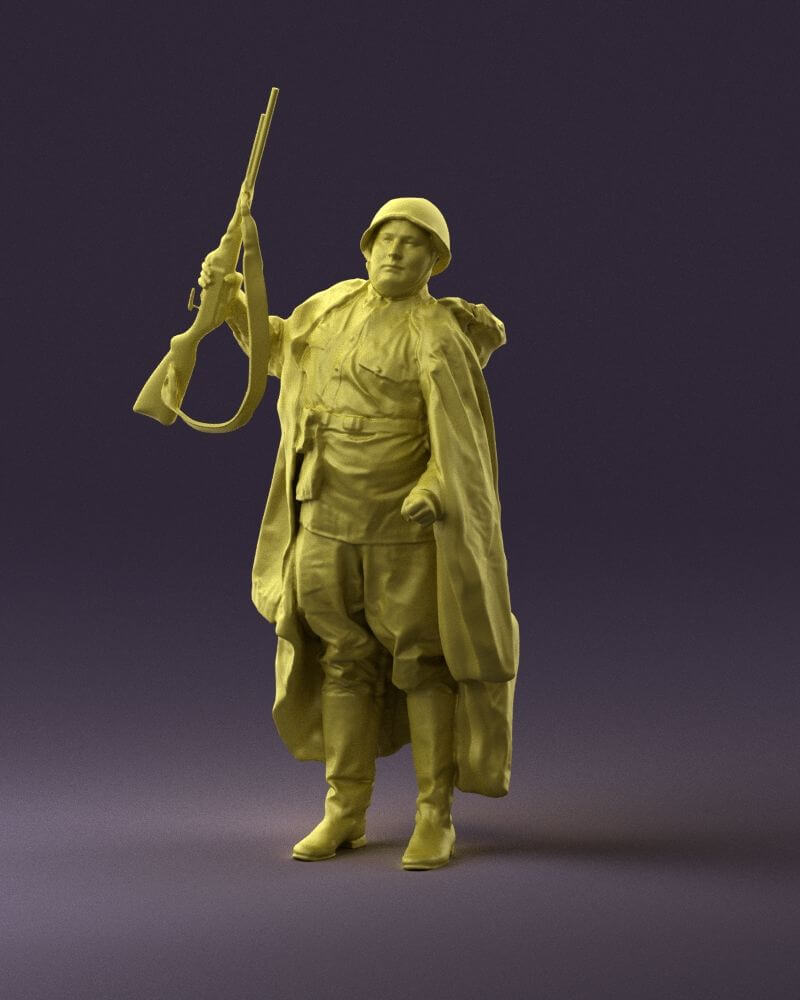 001012 Big Man in Soviet Soldier Suit with Ppsh - 3D Model by 3DFarm