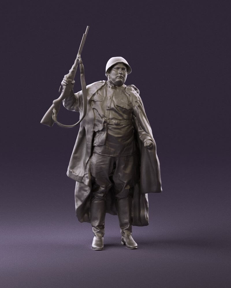 001012 Big Man in Soviet Soldier Suit with Ppsh - 3D Model by 3DFarm