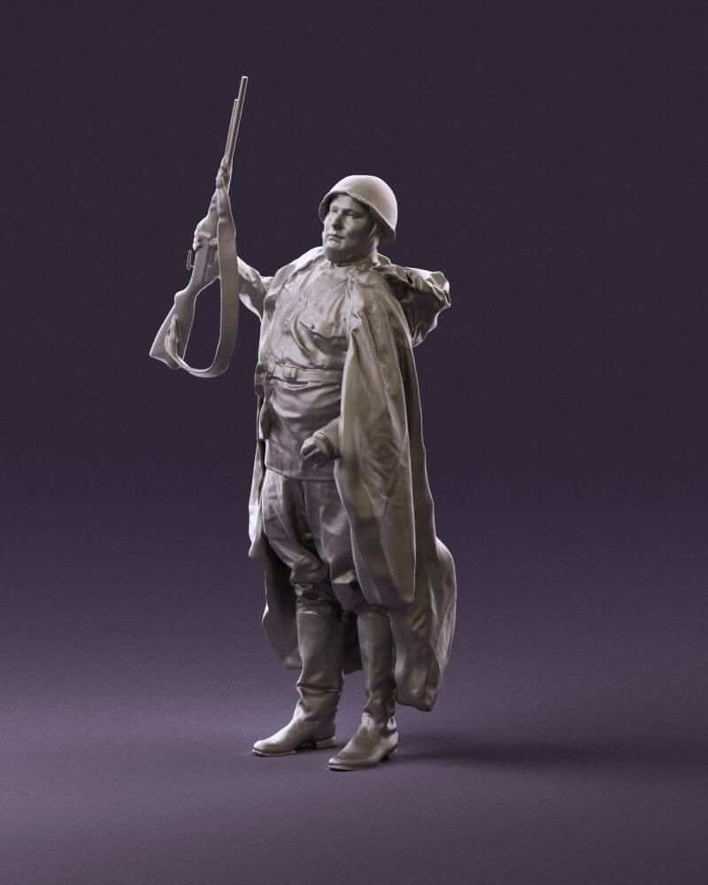 001012 Big Man in Soviet Soldier Suit with Ppsh - 3D Model by 3DFarm