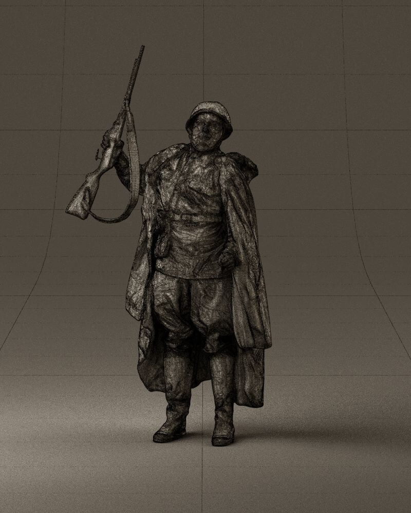 001012 Big Man in Soviet Soldier Suit with Ppsh - 3D Model by 3DFarm