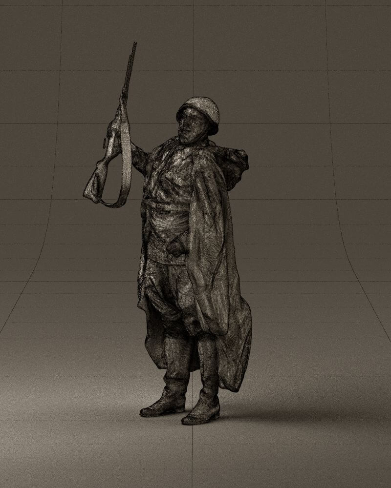 001012 Big Man in Soviet Soldier Suit with Ppsh - 3D Model by 3DFarm