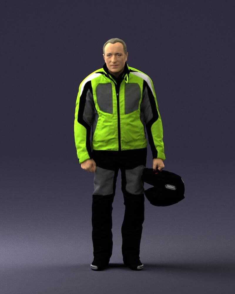 Biker in Green Motorcycle Jacket and Helmet (0088) - 3D Model by 3DFarm