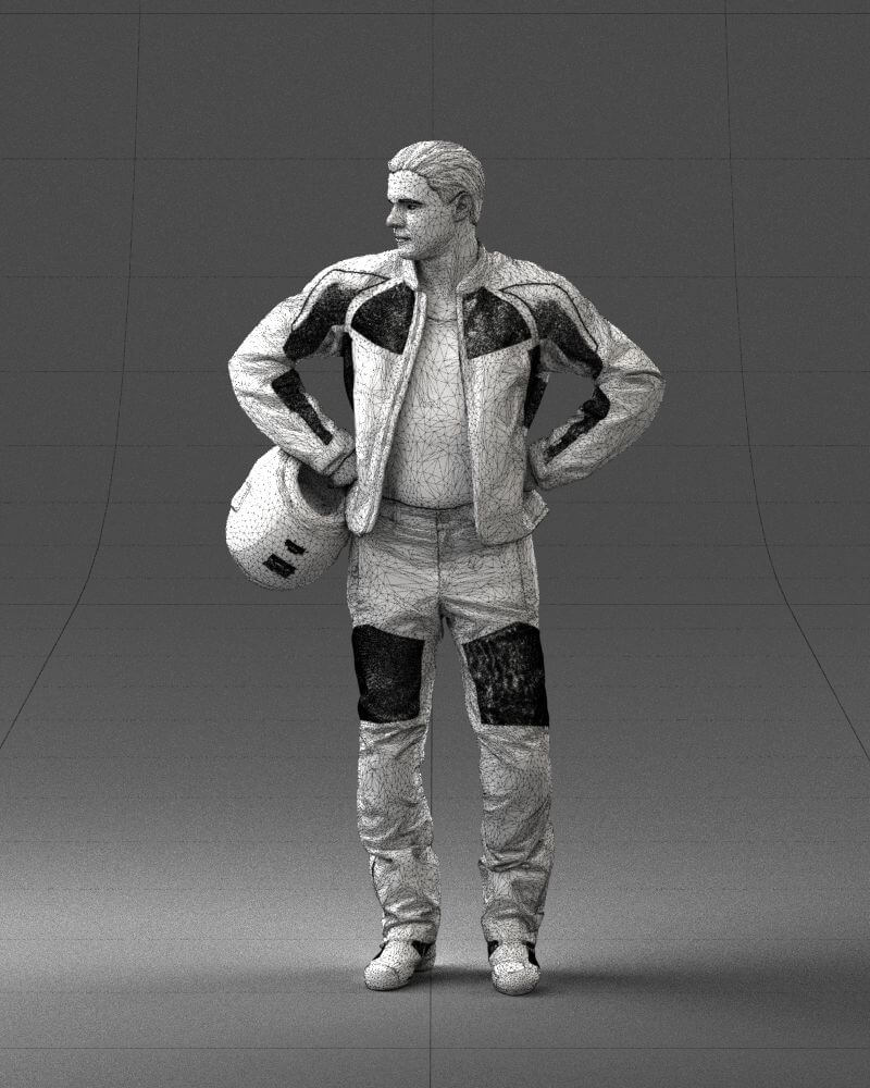 Biker in Motorcycle Gear and Helmet (0085) - 3D Model by 3DFarm