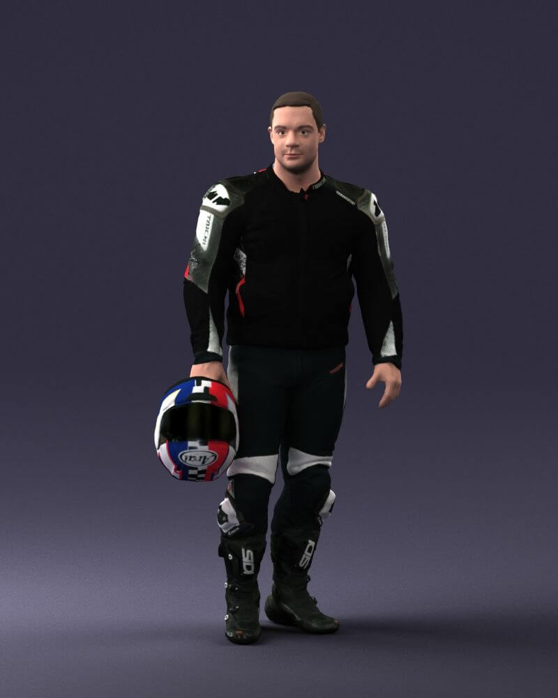 Biker in Motorcycle Gear and Helmet (0086) - 3D Model by 3DFarm