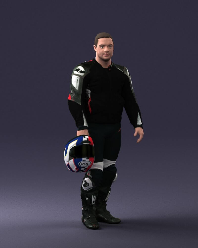 Biker in Motorcycle Gear and Helmet (0086) - 3D Model by 3DFarm