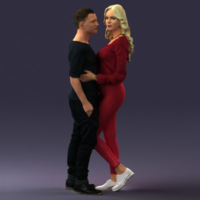 Blonde in Red Hugs a Man (0359) - 3D Model by 3DFarm