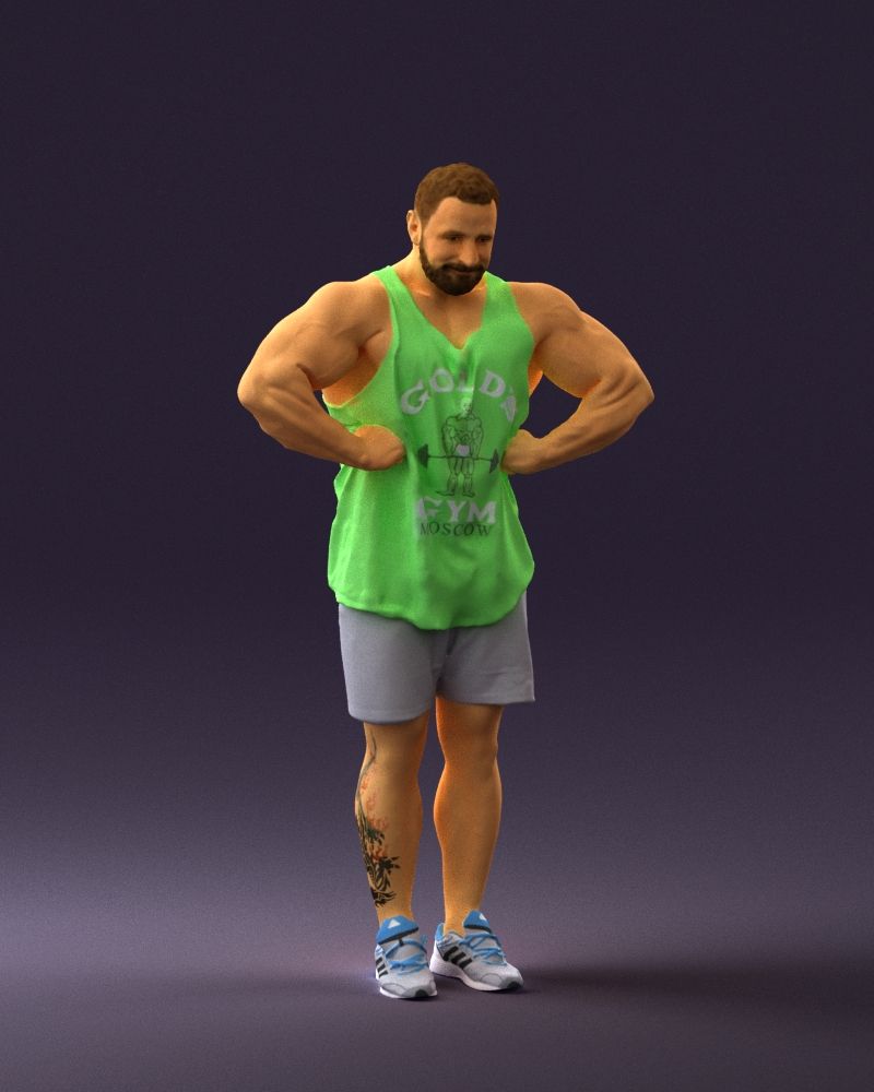 Bodybuilder in Green Shirt (0783) - 3D Model by 3DFarm
