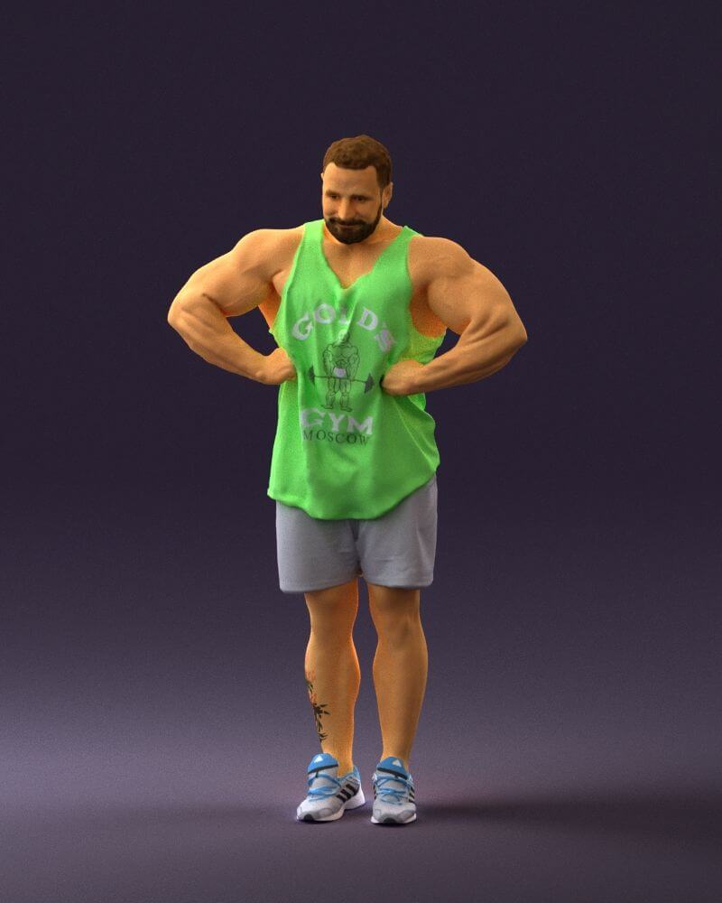 Bodybuilder in Green Shirt (0783) - 3D Model by 3DFarm