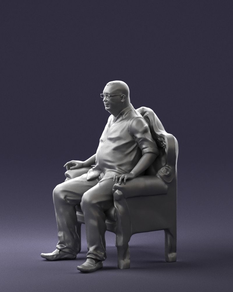 Elderly Man Sitting in a Chair (0269) - 3D Model by 3DFarm