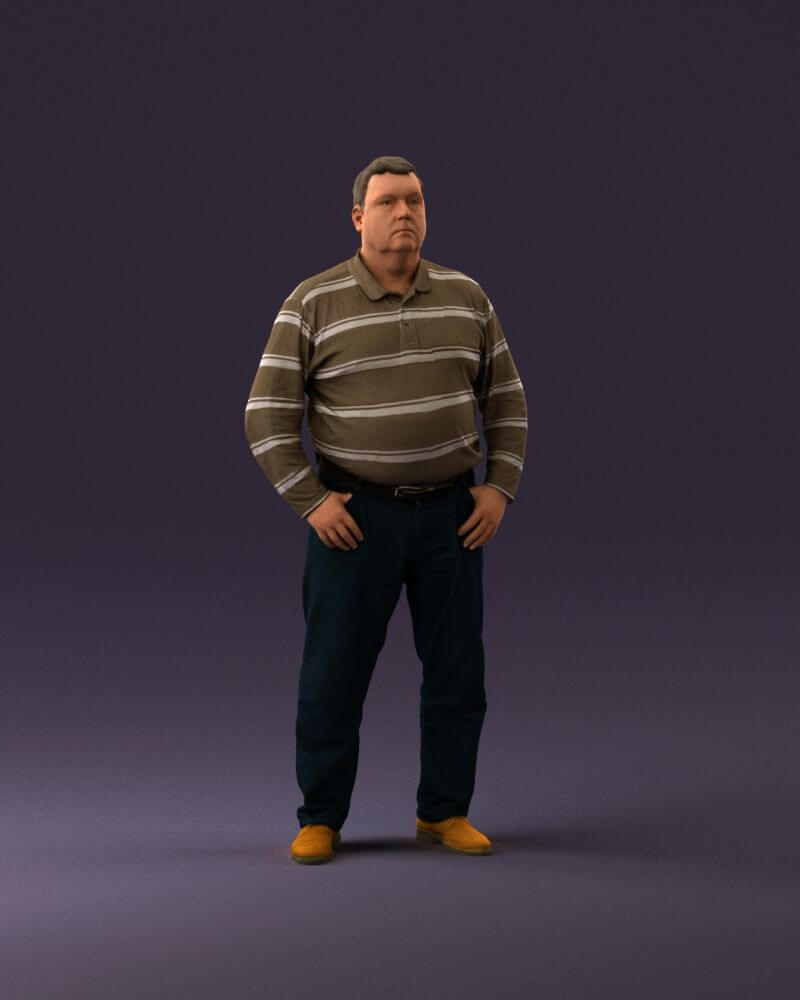 Fat Man in Striped Khaki Polo (000986) - 3D Model by 3DFarm
