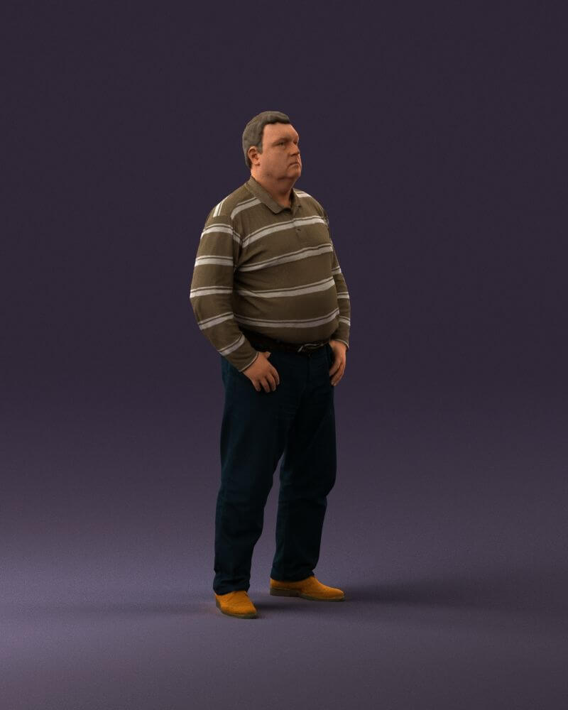Fat Man in Striped Khaki Polo (000986) - 3D Model by 3DFarm