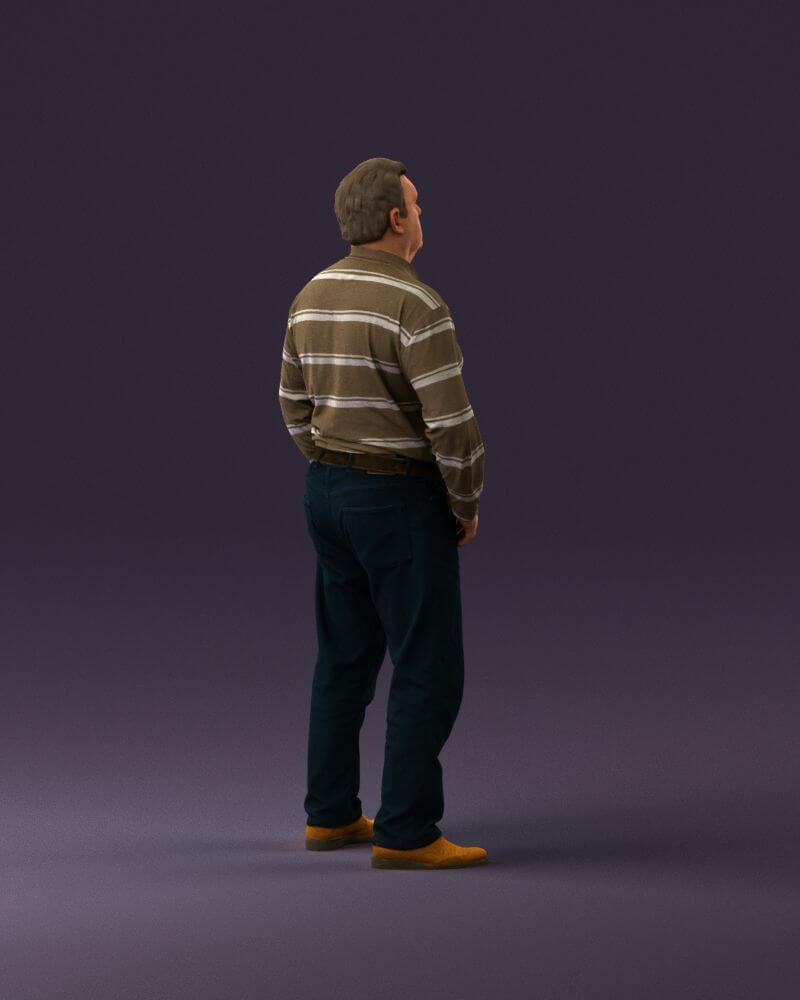 Fat Man in Striped Khaki Polo (000986) - 3D Model by 3DFarm