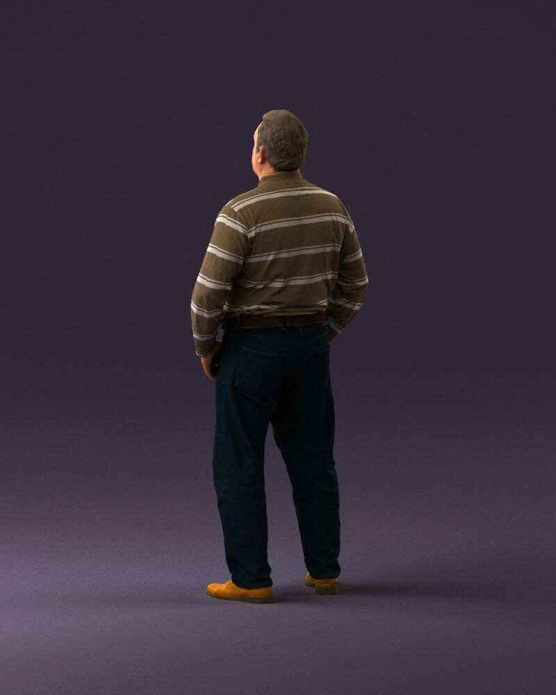 Fat Man in Striped Khaki Polo (000986) - 3D Model by 3DFarm