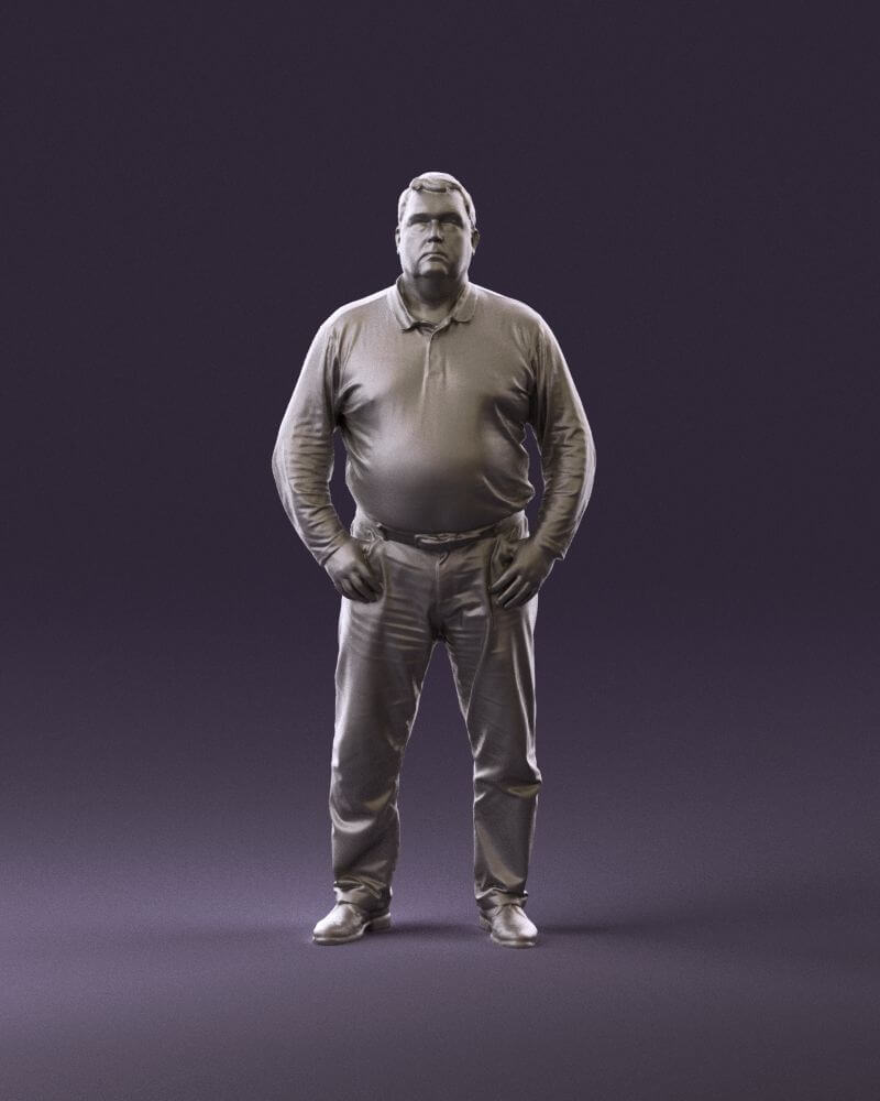 Fat Man in Striped Khaki Polo (000986) - 3D Model by 3DFarm