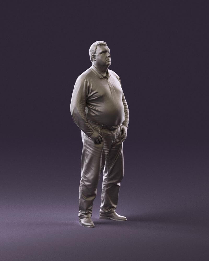 Fat Man in Striped Khaki Polo (000986) - 3D Model by 3DFarm