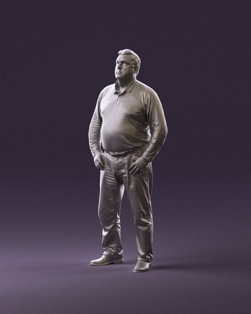 Fat Man in Striped Khaki Polo (000986) - 3D Model by 3DFarm
