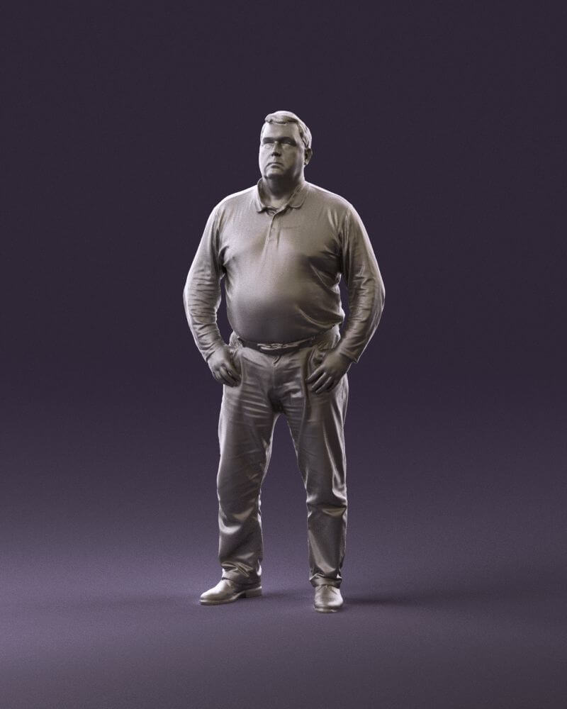 Fat Man in Striped Khaki Polo (000986) - 3D Model by 3DFarm
